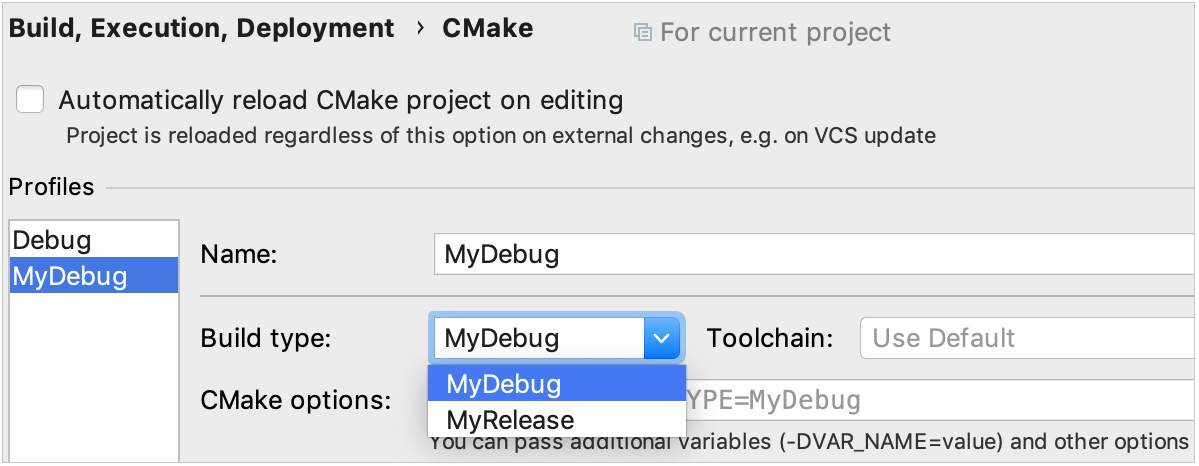 CMake Profile Help CLion