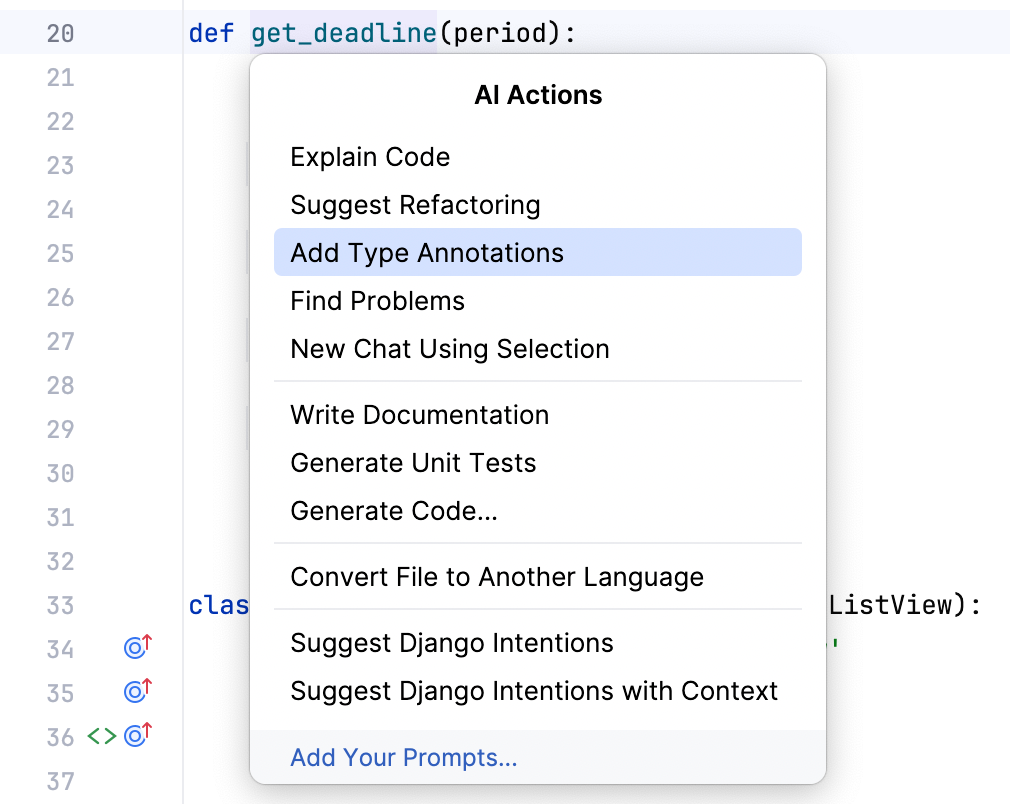 Use AI In Editor PyCharm Documentation
