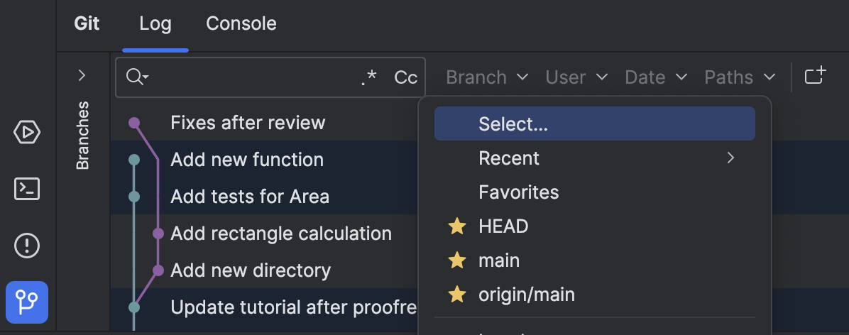 Manage Git Branches WebStorm Documentation