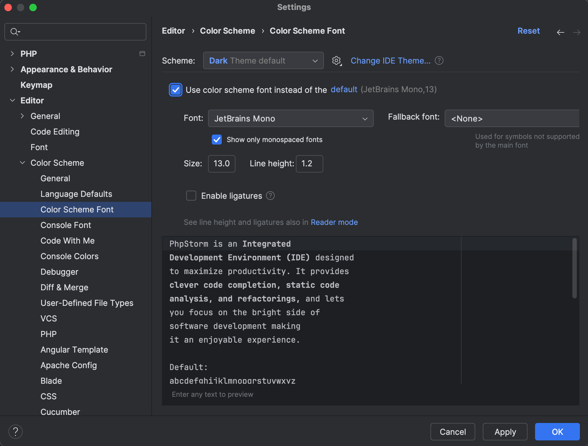 Colors And Fonts PhpStorm Documentation