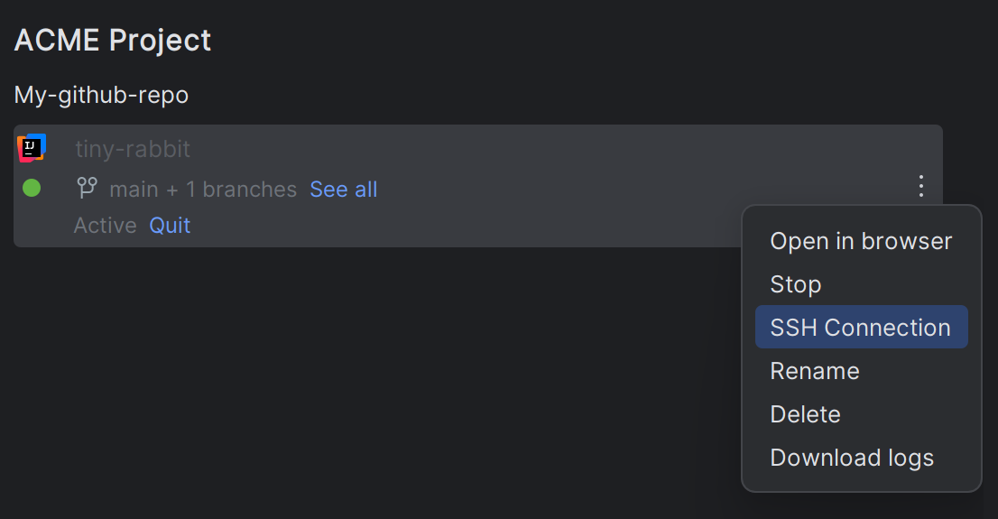 Access Dev Environment Via Ssh Jetbrains Codecanvas Documentation
