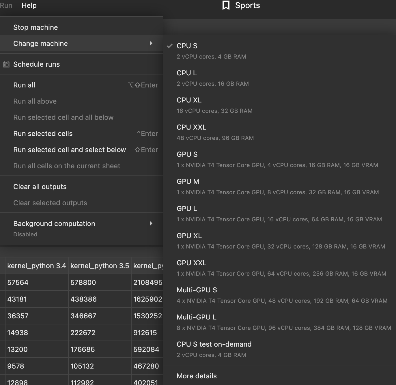 Cpu And Gpu Machine Options Datalore Documentation