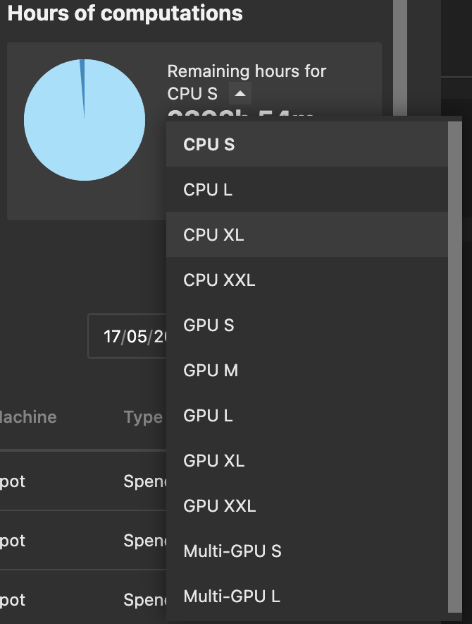 CPU and GPU machine options | Datalore Documentation
