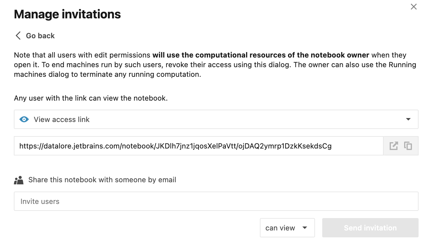 Share a notebook | Datalore Documentation