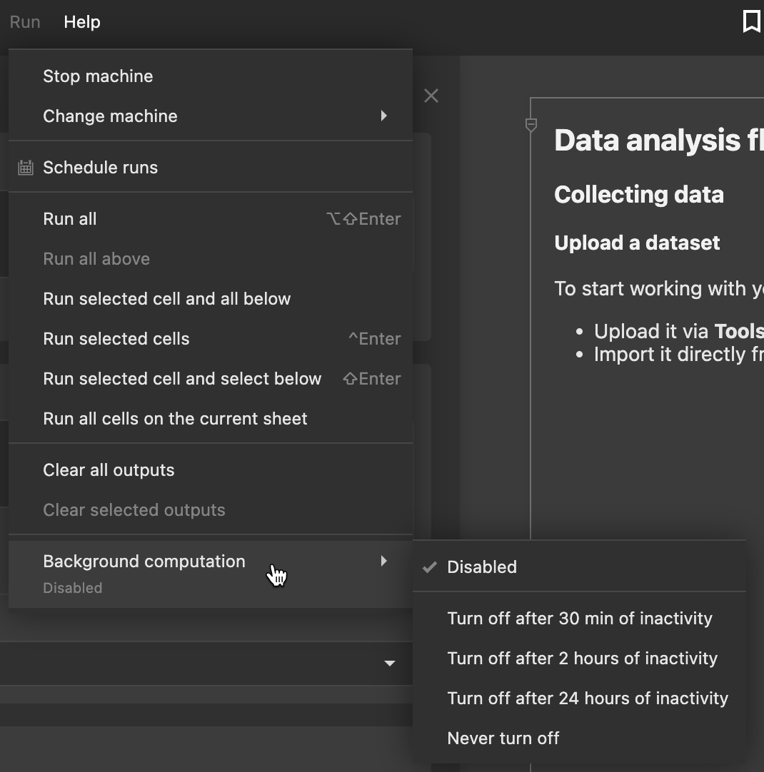 Background computation | Datalore Documentation