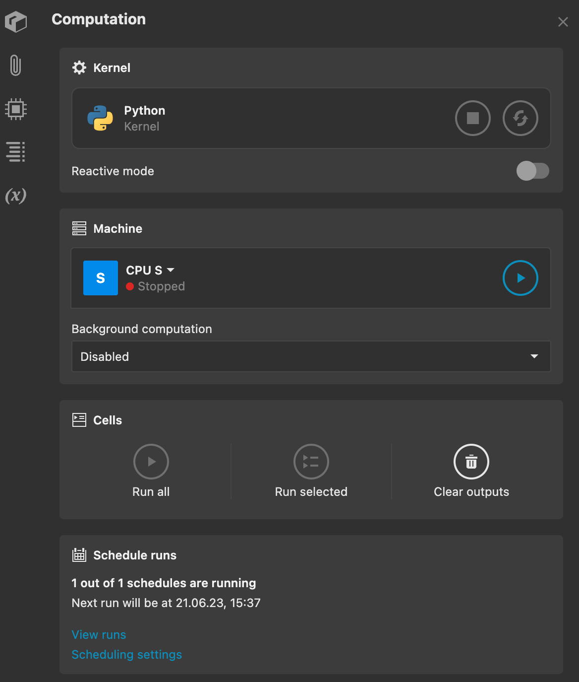 Computation tab | Datalore Documentation