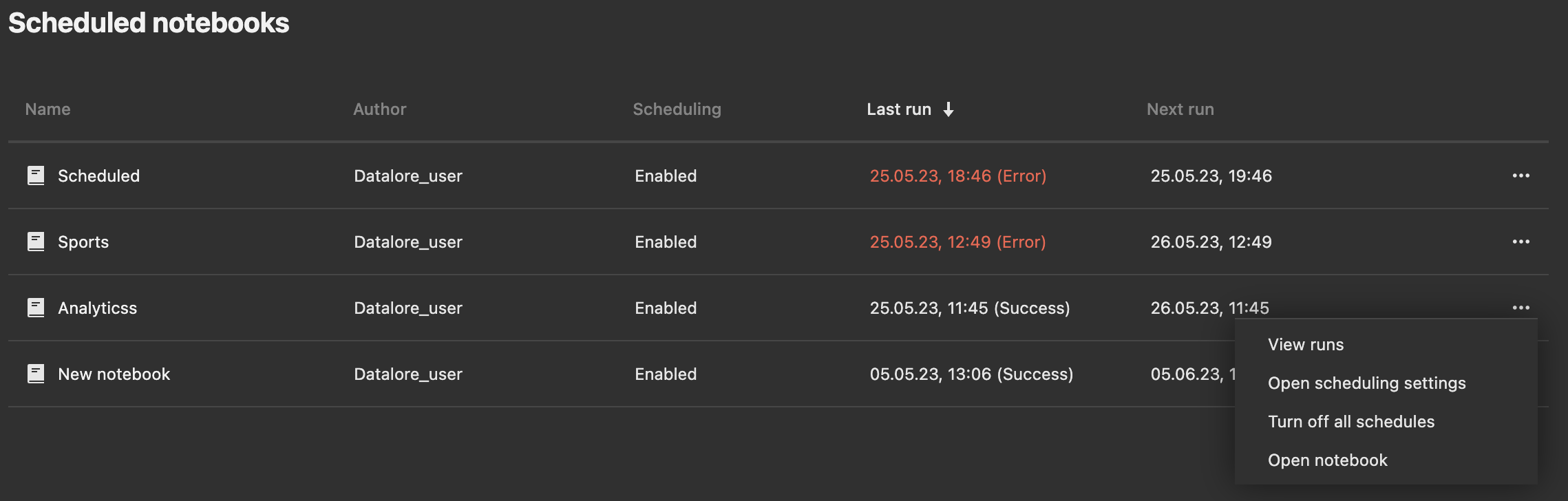 Scheduling | Datalore Documentation