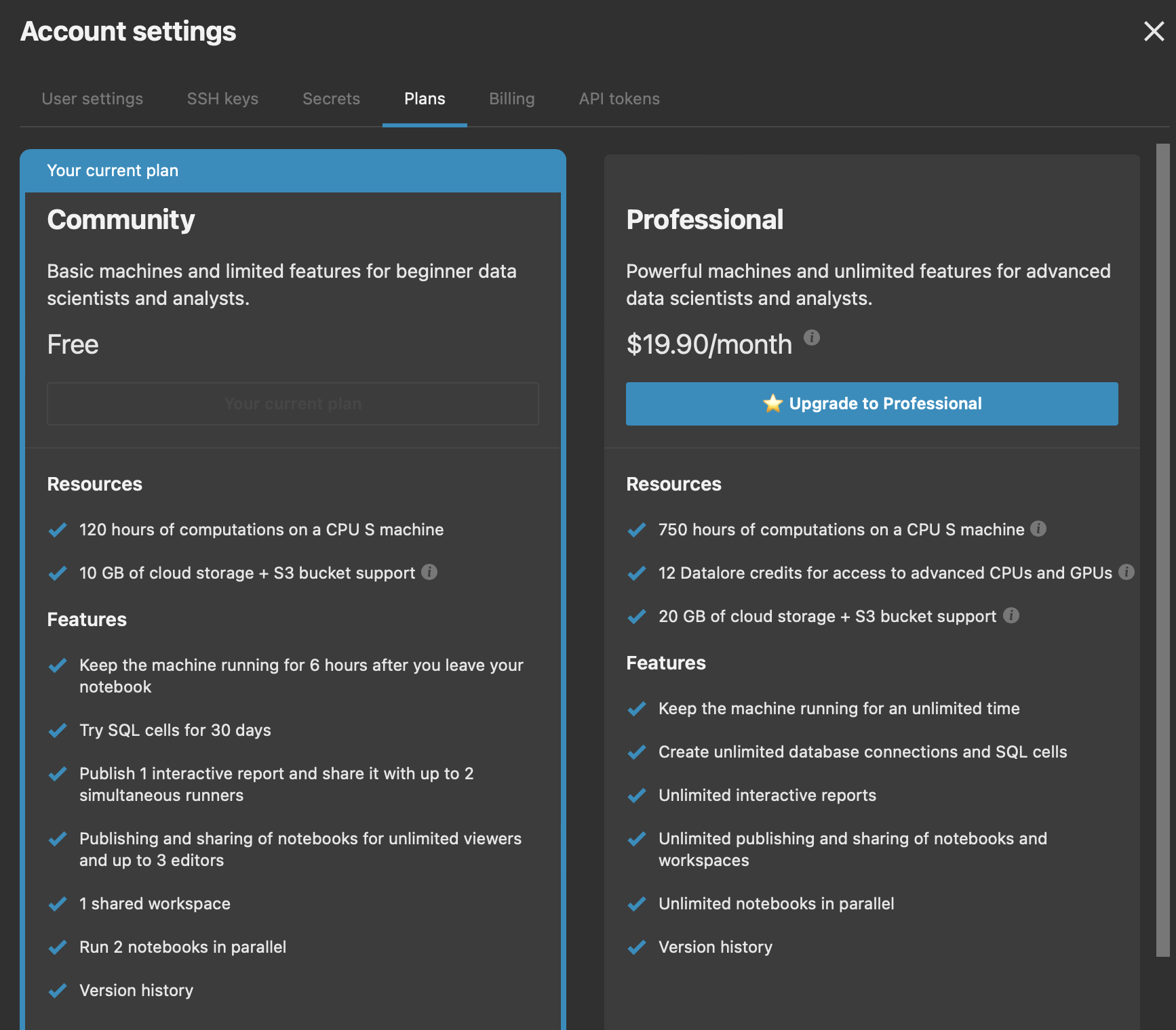 Use CPU and GPU machines | Datalore Documentation