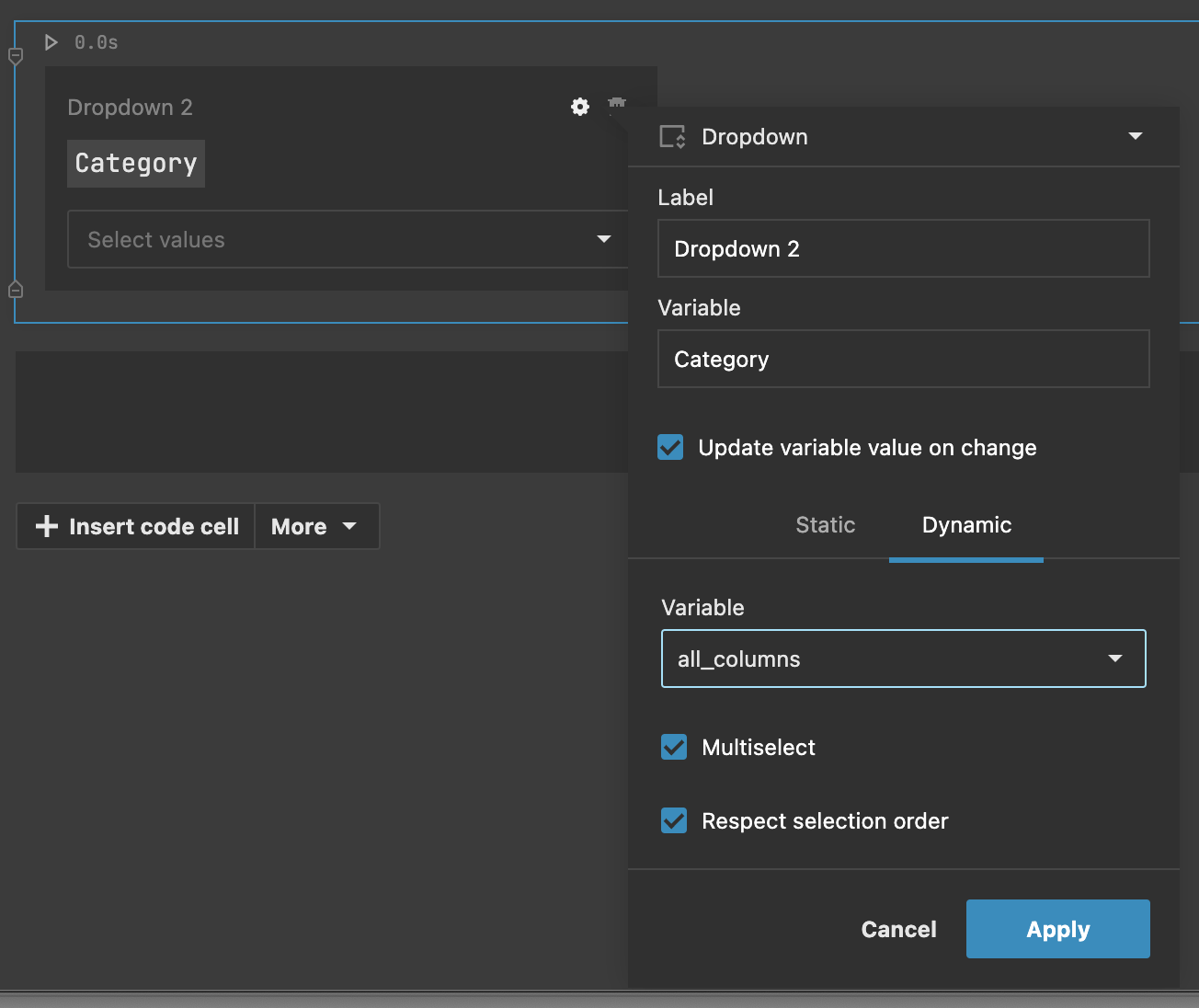 Interactive controls | Datalore Documentation