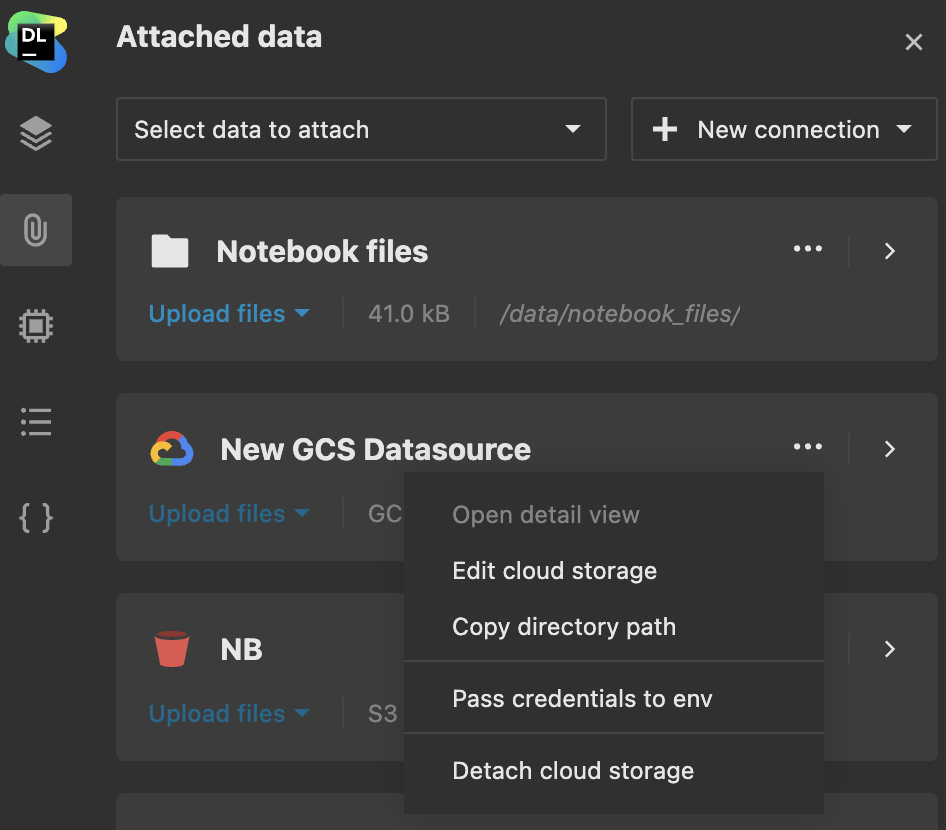 Manage Cloud Storage Connections Attached To A Notebook Datalore Documentation