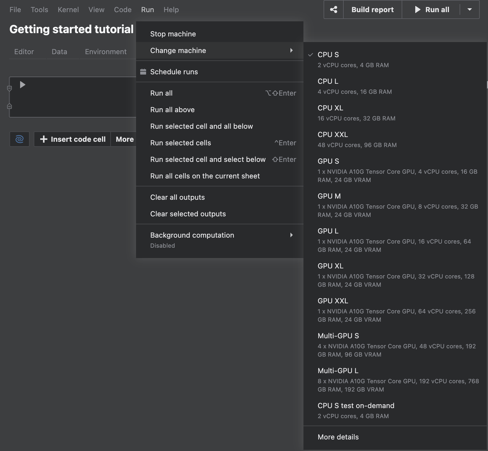 Choose Cpu And Gpu Machines Datalore Documentation