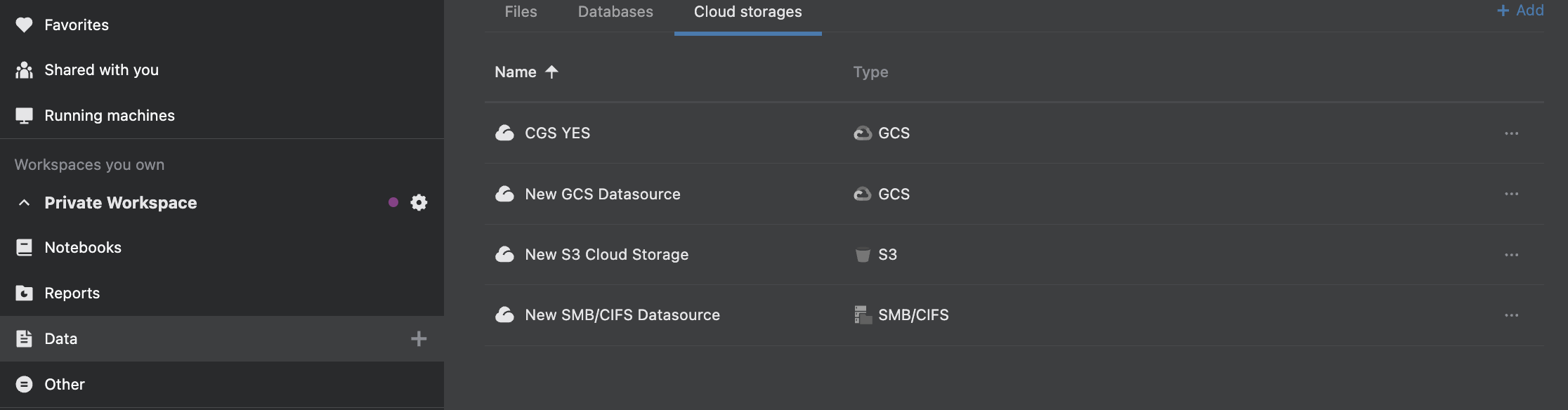Manage Cloud Storage Connections In A Workspace Datalore Documentation 