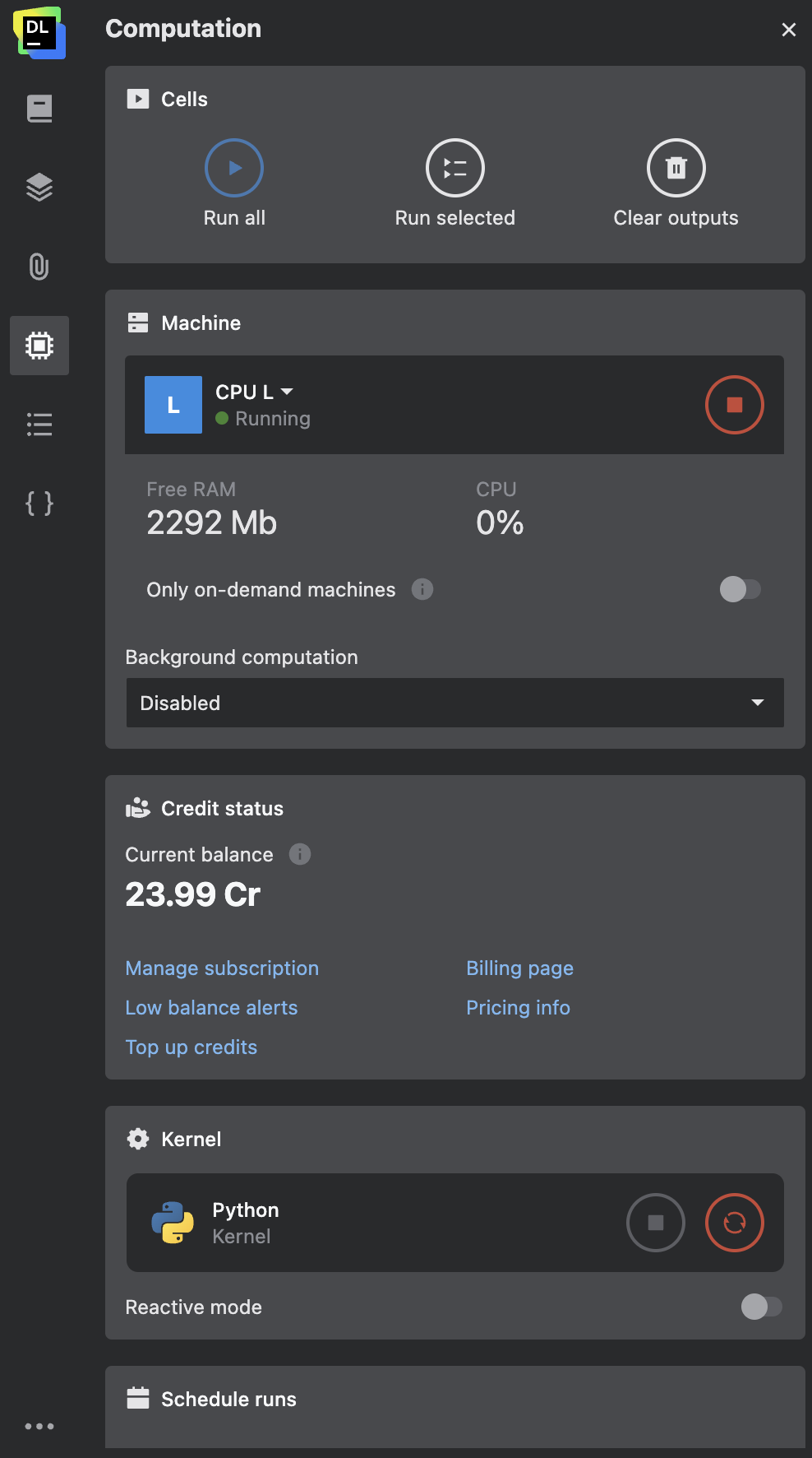 Manage kernels | Datalore Documentation