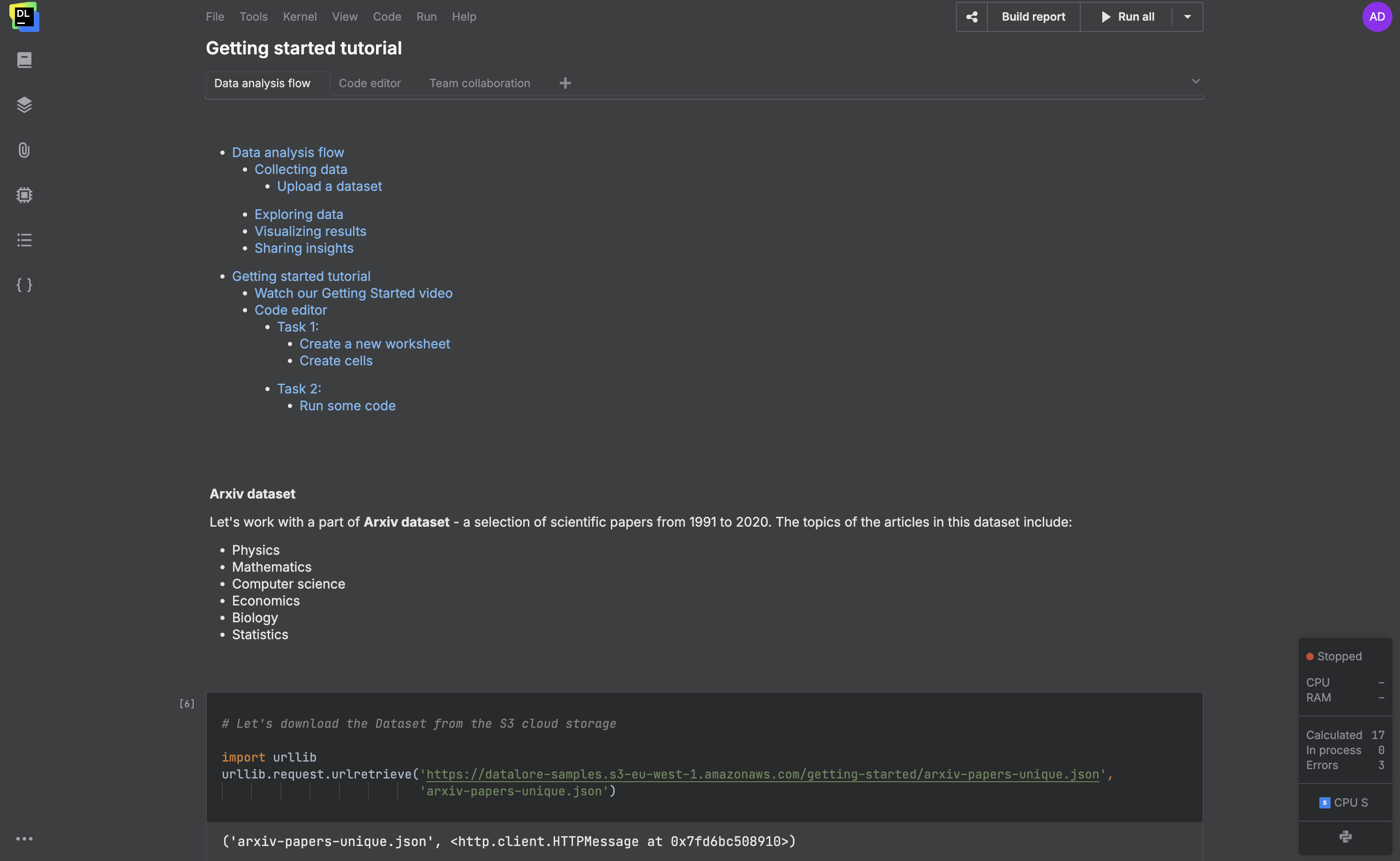 Learn editor basics | Datalore Documentation
