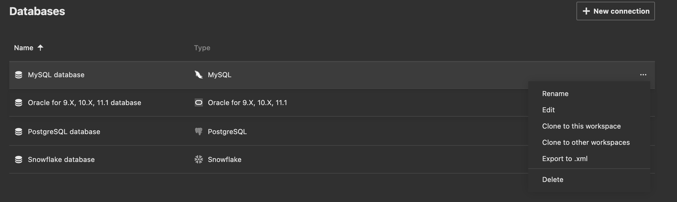 Manage database connections in a workspace | Datalore Documentation