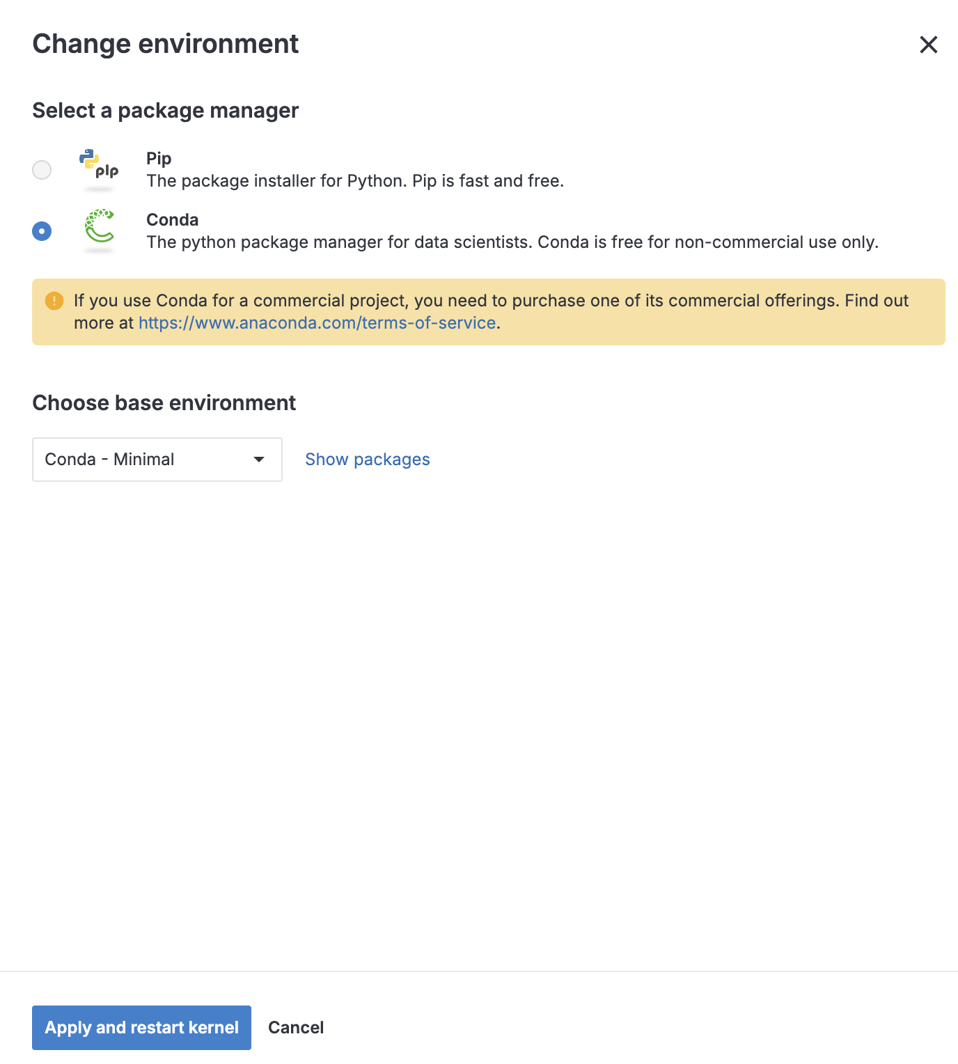 Manage packages for notebook environment | Datalore Documentation