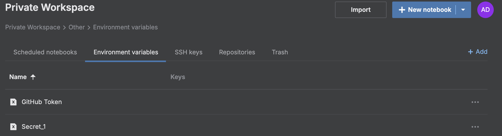 Manage Environment Variables In A Workspace Datalore Documentation 