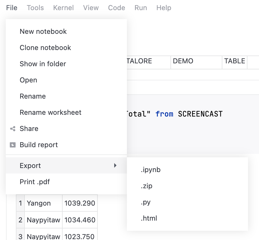 Export | Datalore Documentation