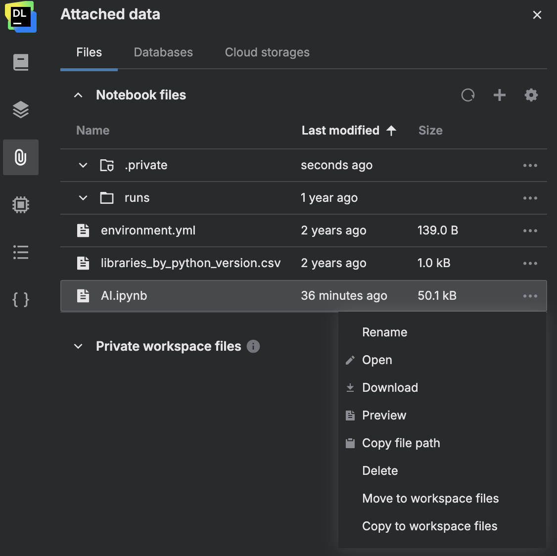 View, edit, and use attached files | Datalore Documentation