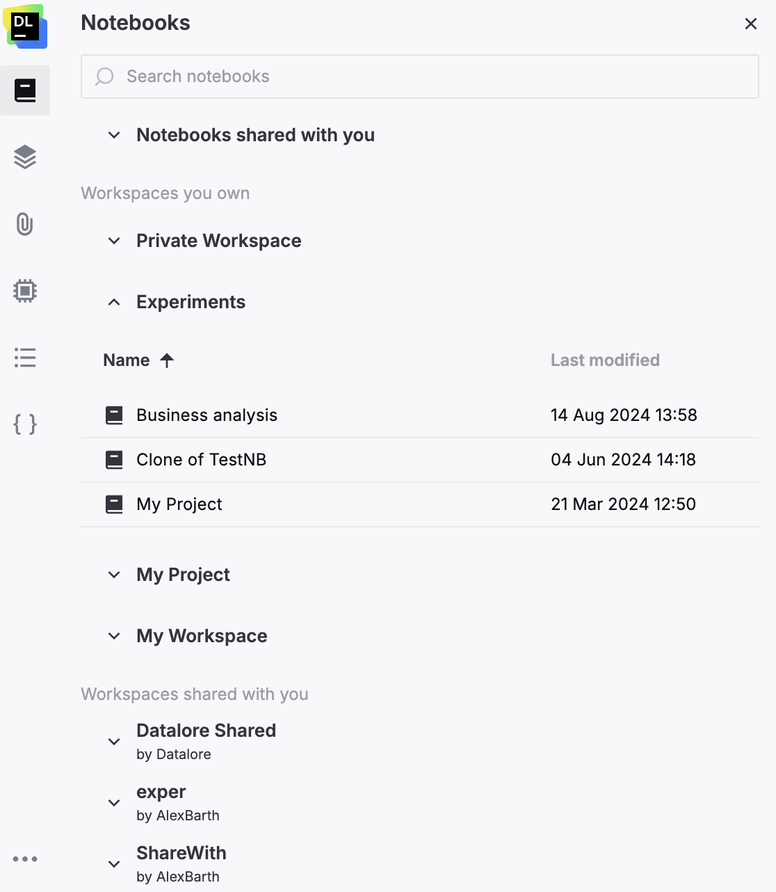 Access workspaces and notebooks | Datalore Documentation