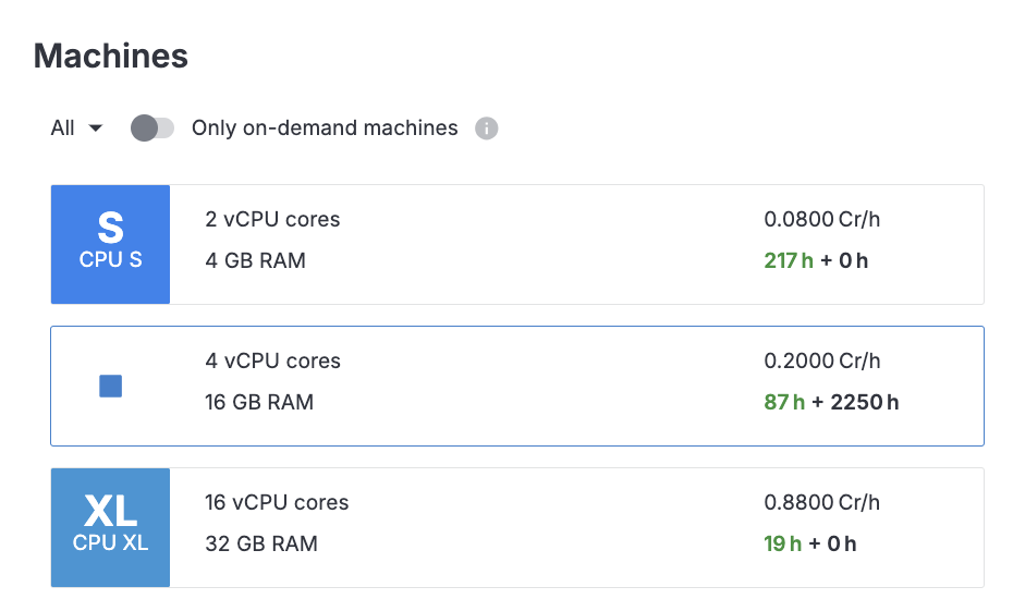 Choose CPU and GPU machines | Datalore Documentation