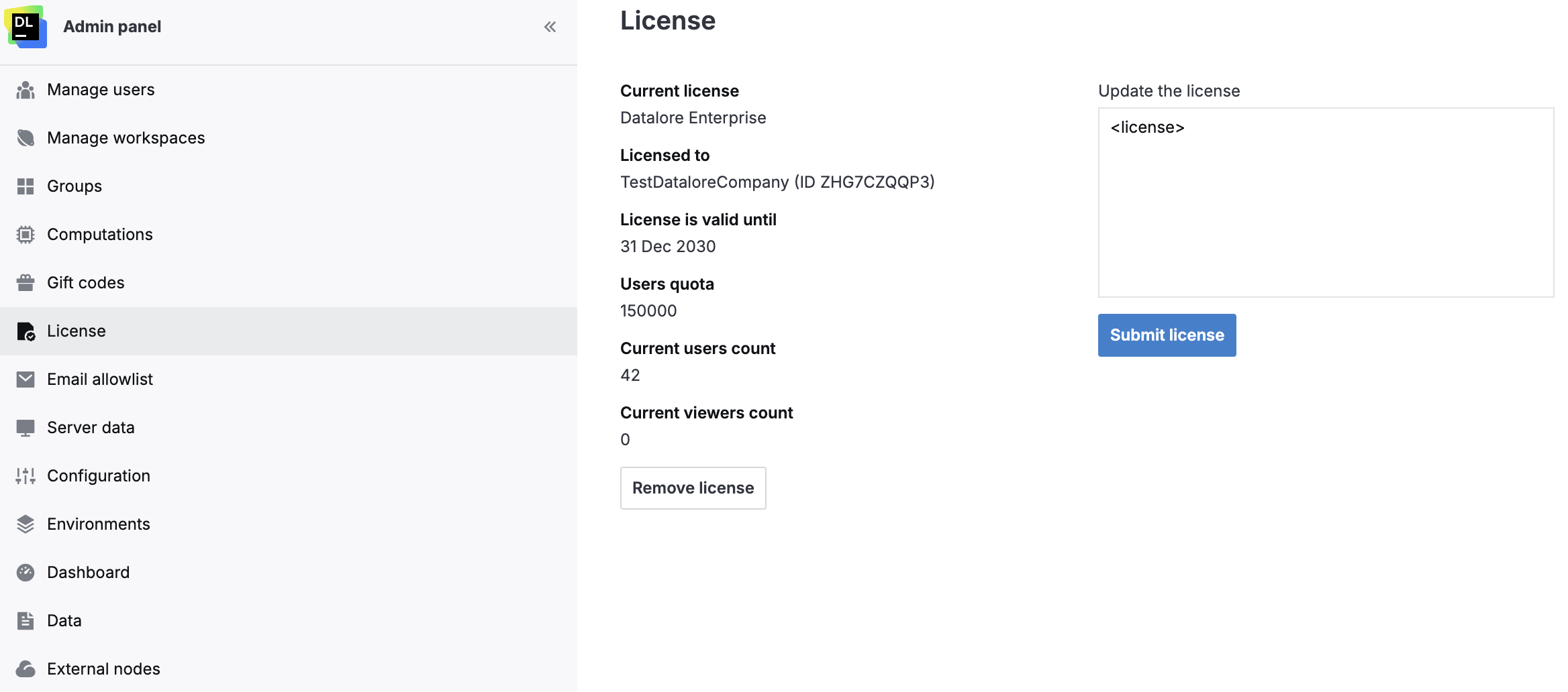 Manage licenses | Datalore Documentation