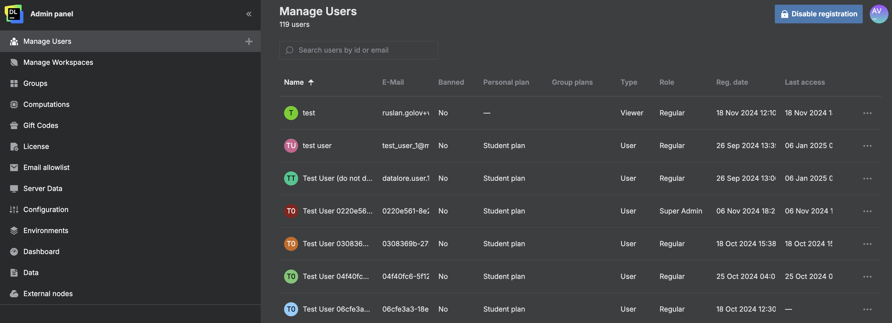 Manage users | Datalore Documentation