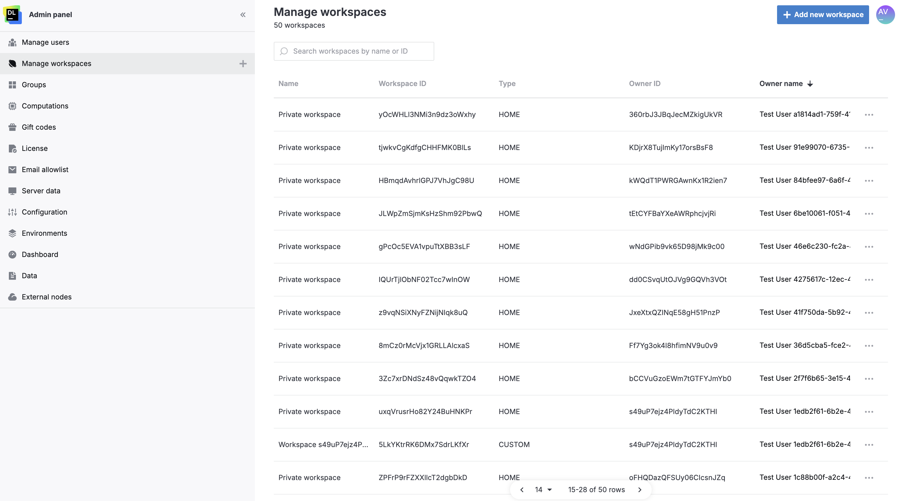 Manage workspaces | Datalore Documentation