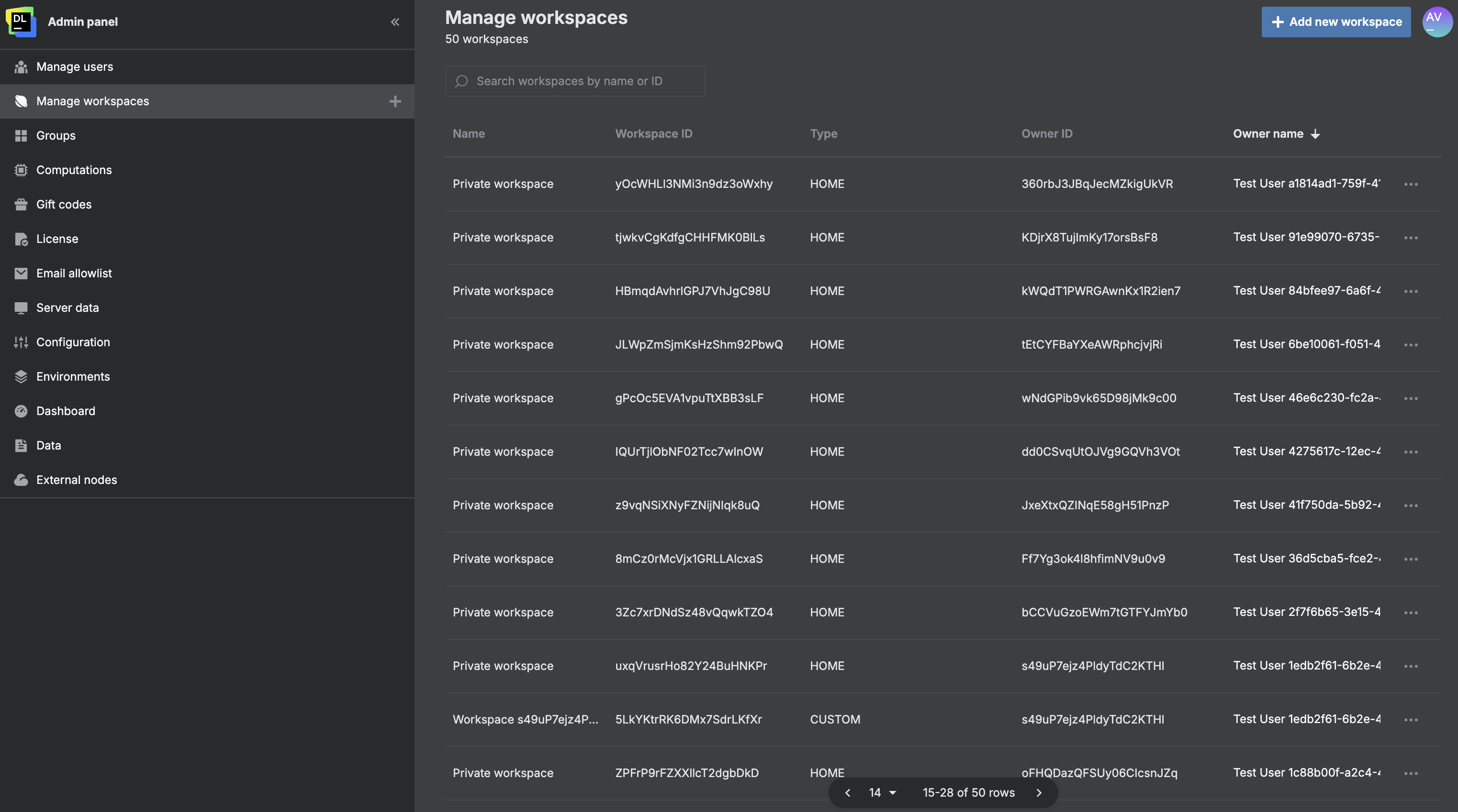 Manage workspaces | Datalore Documentation