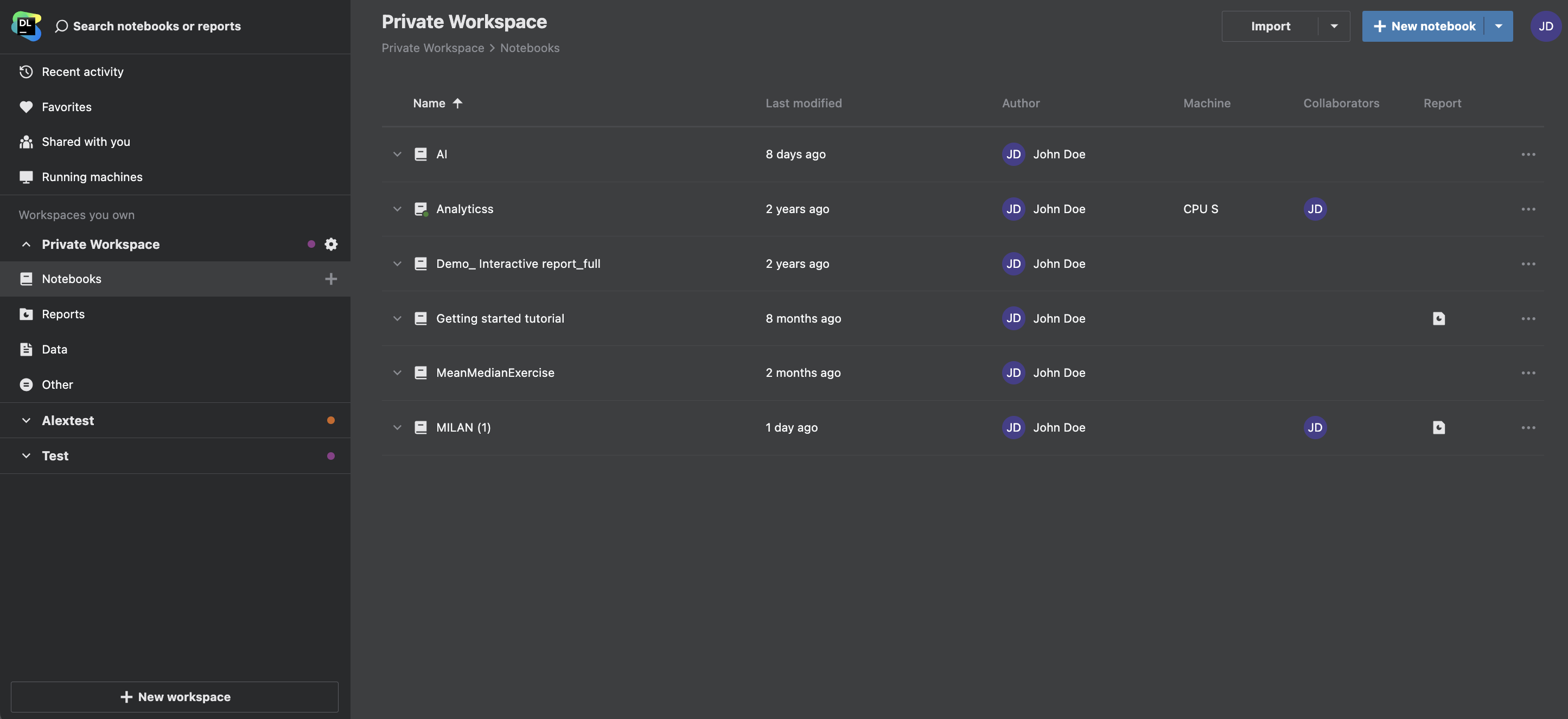 Manage notebooks | Datalore Documentation