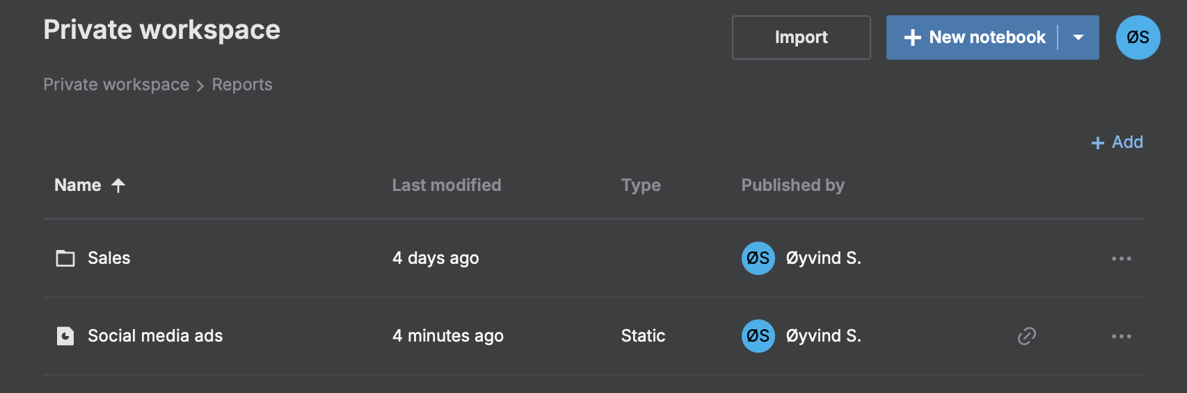 Manage reports in workspaces | Datalore Documentation