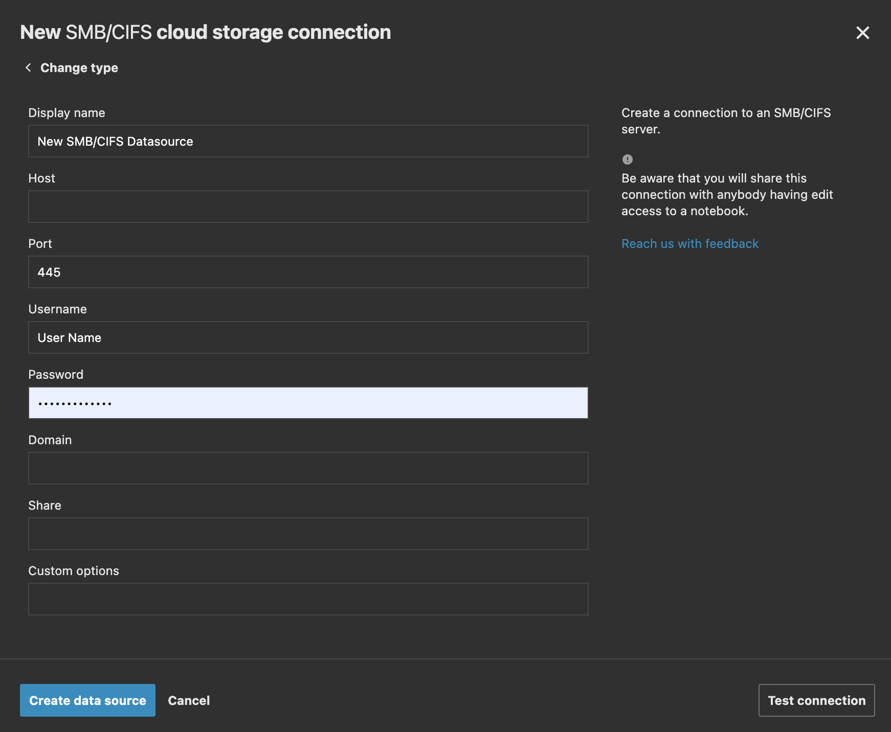 Connect to an SMB/CIFS folder | Datalore Documentation