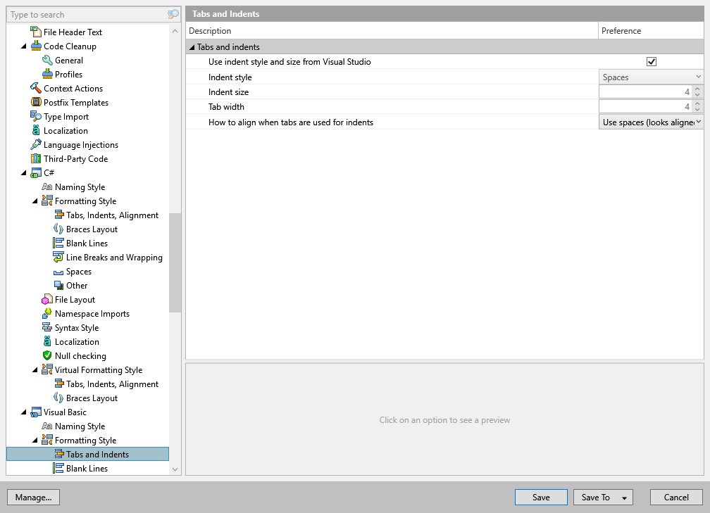 Tabs and Indents | ReSharper Documentation