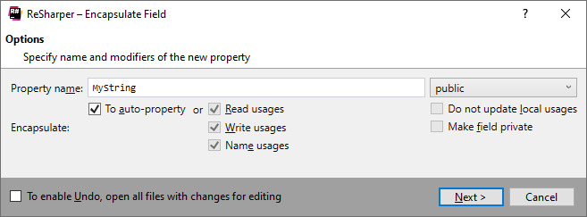 Encapsulate Field refactoring | ReSharper Documentation