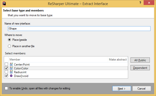 Extract Interface refactoring | ReSharper Documentation