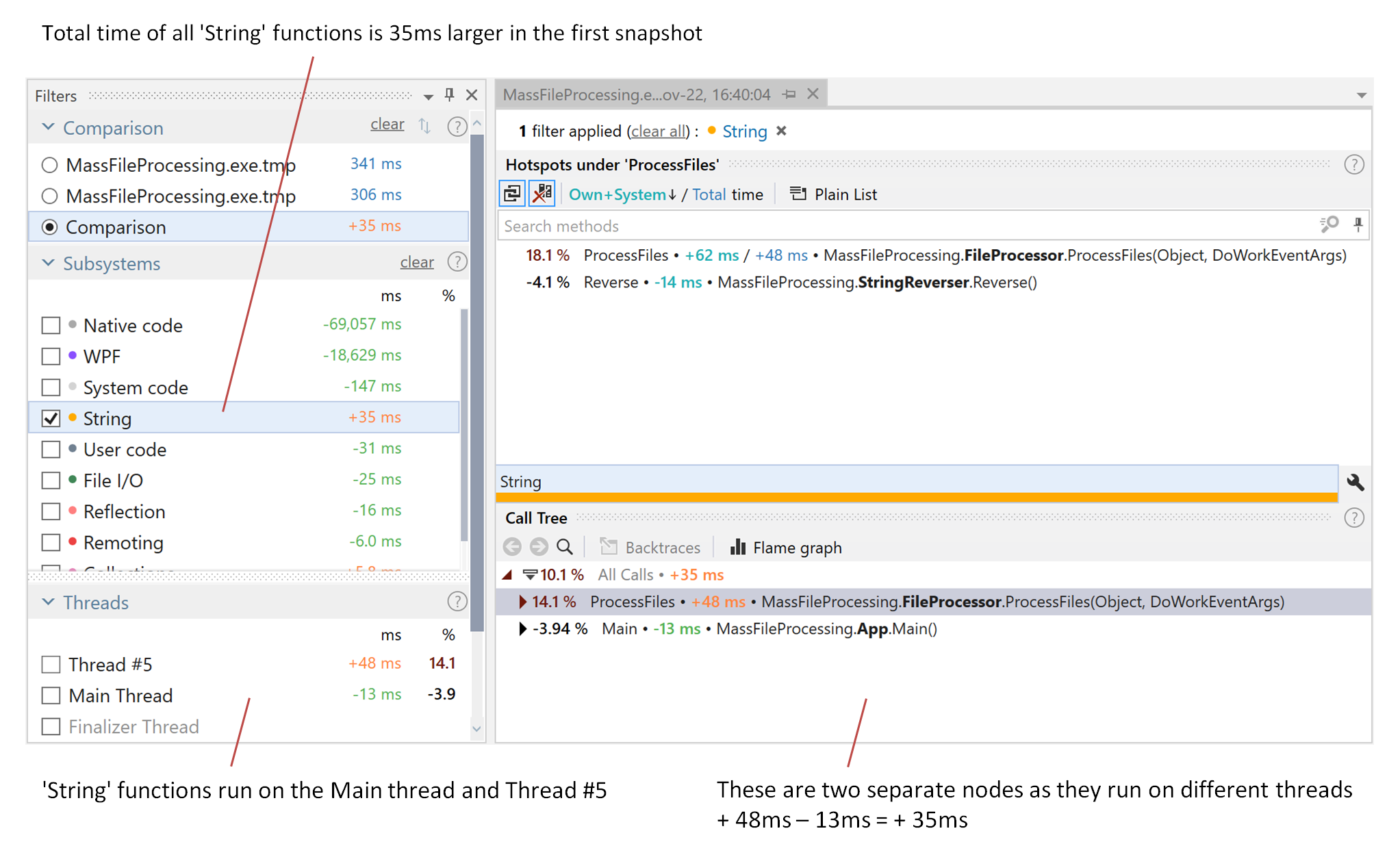 Compare Snapshots | dotTrace Documentation