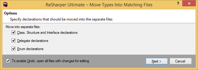 Move classes into separate files in one go | ReSharper Documentation