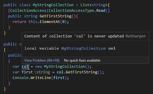 Collection access analysis | ReSharper for Visual Studio Code Documentation