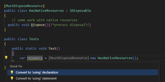 Dispose analysis | ReSharper for Visual Studio Code Documentation