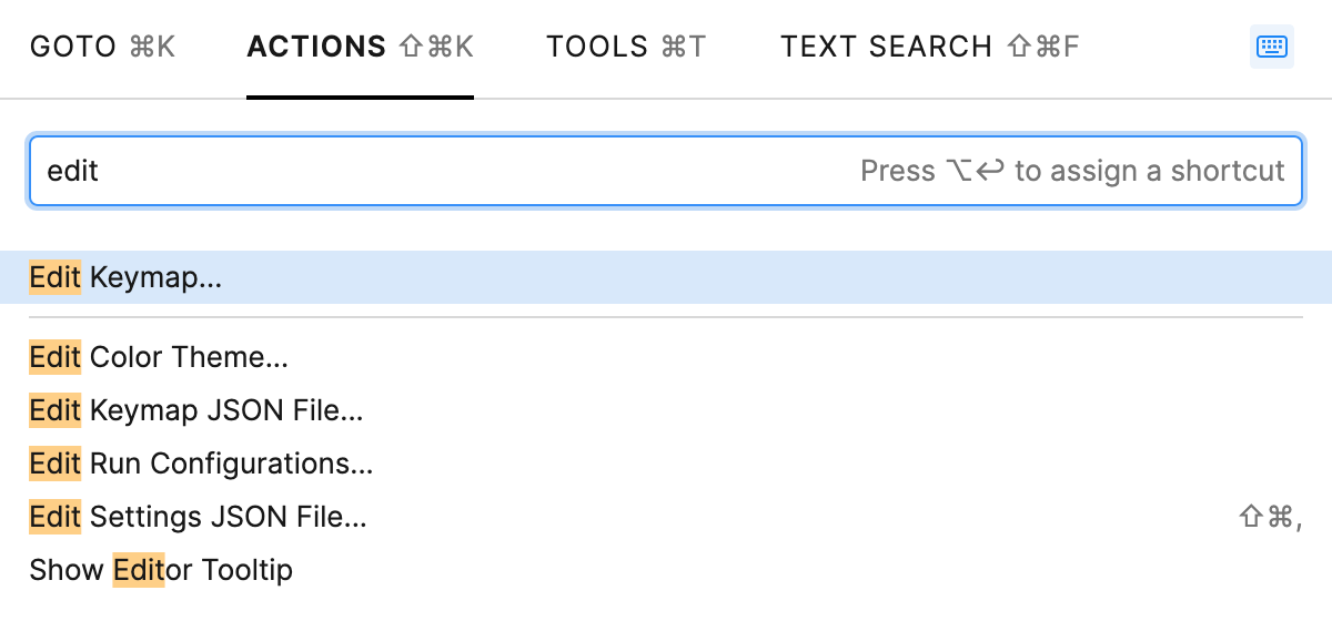 Keymap | JetBrains Fleet Documentation