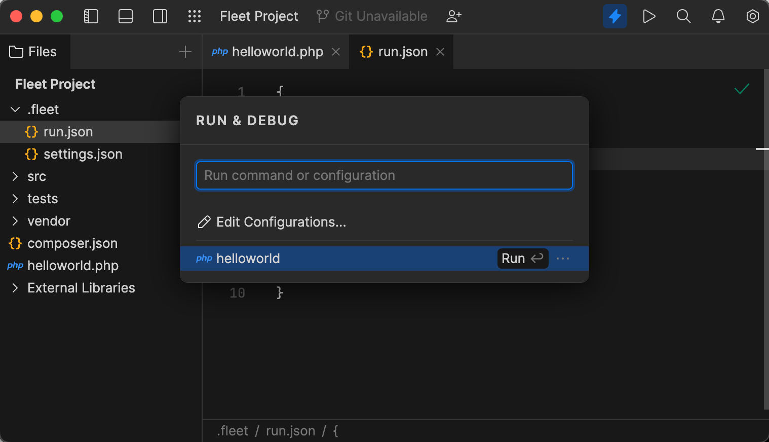 Getting started with PHP | JetBrains Fleet Documentation