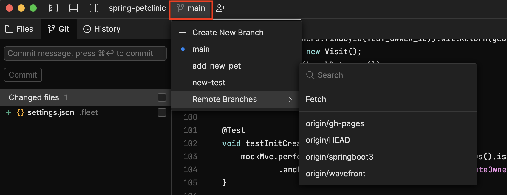 Manage Git branches | JetBrains Fleet Documentation