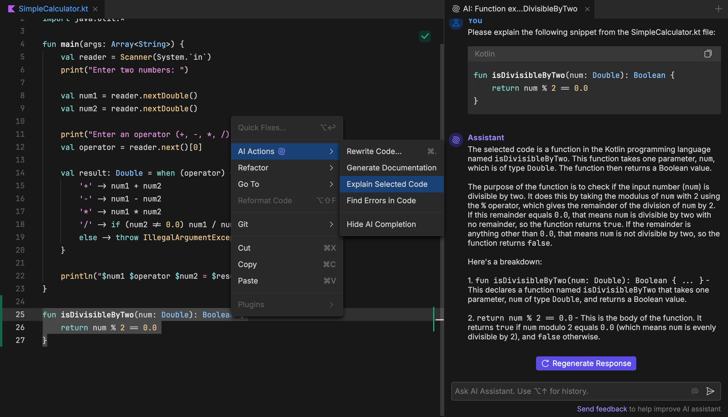 Use AI prompts to explain and refactor your code | JetBrains Fleet Documentation
