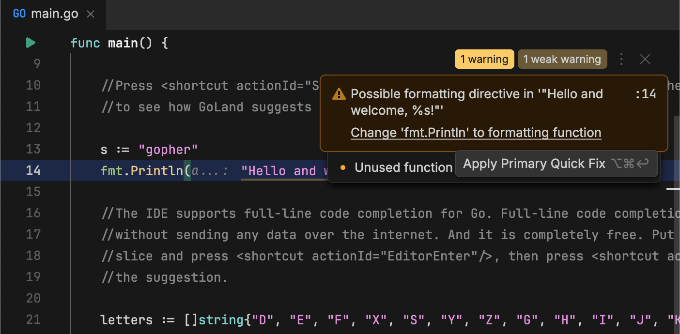 Coding Assistance In Go Jetbrains Fleet Documentation 