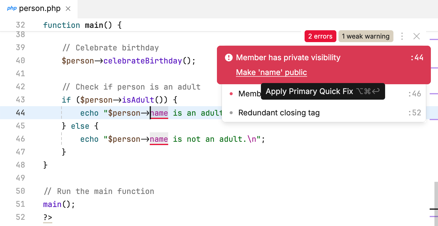 Coding Assistance In Php Jetbrains Fleet Documentation 5182