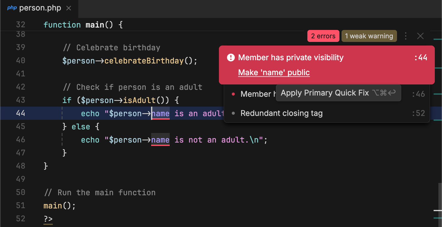 Coding Assistance In Php Jetbrains Fleet Documentation