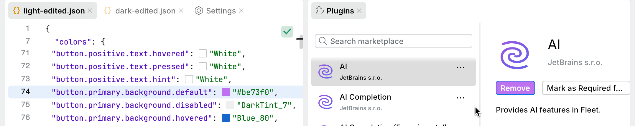 Theme plugin: JSON keys reference | JetBrains Fleet Documentation