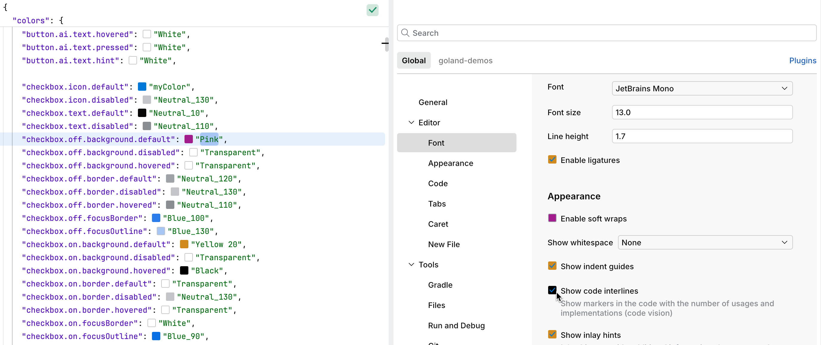 Theme plugin: JSON keys reference | JetBrains Fleet Documentation