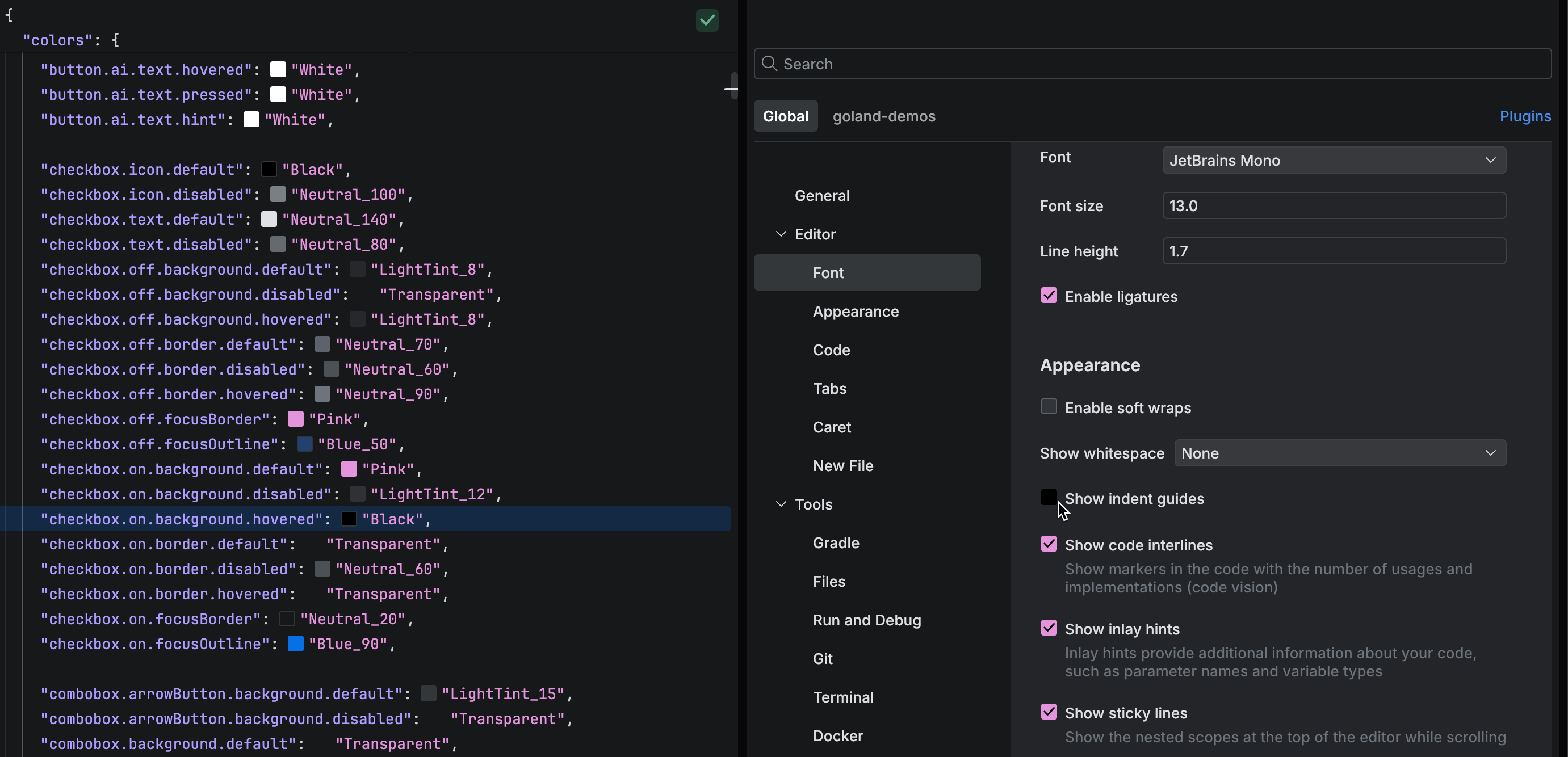 Theme plugin: JSON keys reference | JetBrains Fleet Documentation