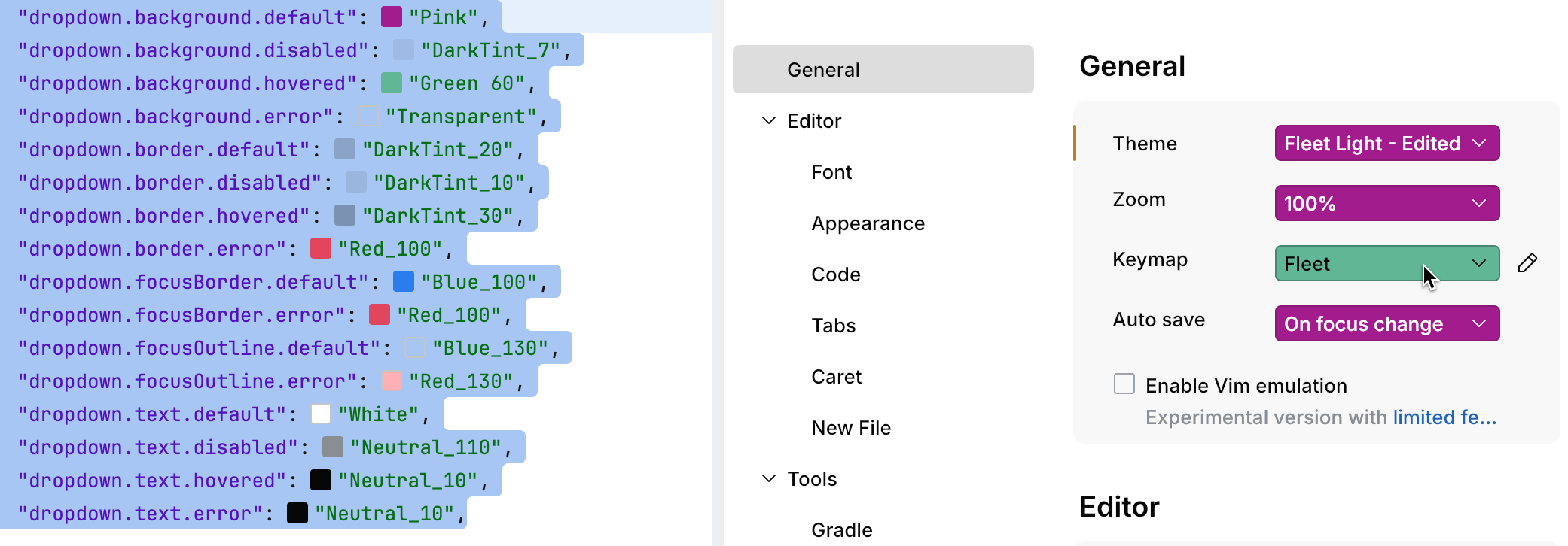 Theme plugin: JSON keys reference | JetBrains Fleet Documentation
